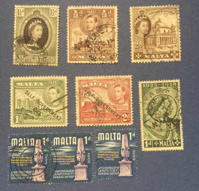 Malta Stamp Lot, 3 w/ Self-Government Overprint 1947, Elizabeth II ...