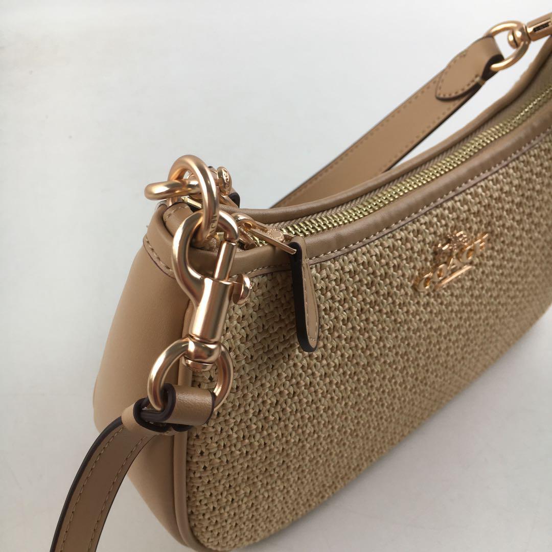 COACH CR350 Teri 2way Shoulder Bag Straw Leather Latte Multi outlet New ...