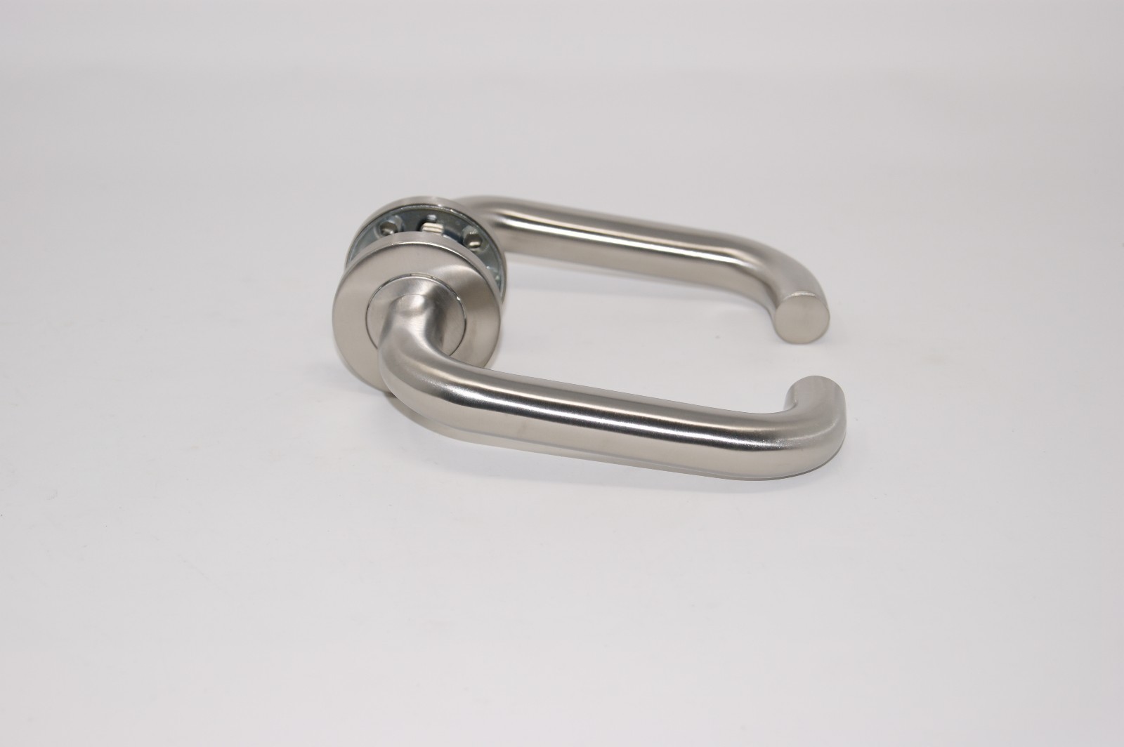 D Shaped Lever Door Handle 19mm Diameter on Sprung Rose Satin Stainless ...