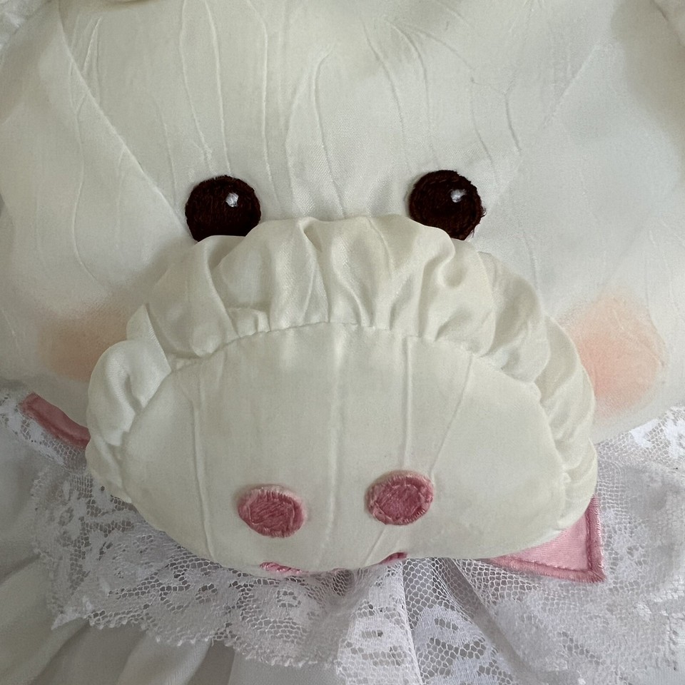 Cow Puffalump Fisher Price White Stuffed Plush Pink Heart Lace Dress ...