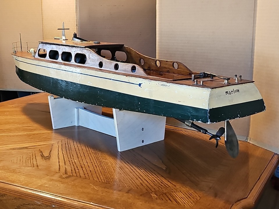 Antique Marlow Cabin Cruiser Steam Engine Boat Yacht Wooden Scale Model ...