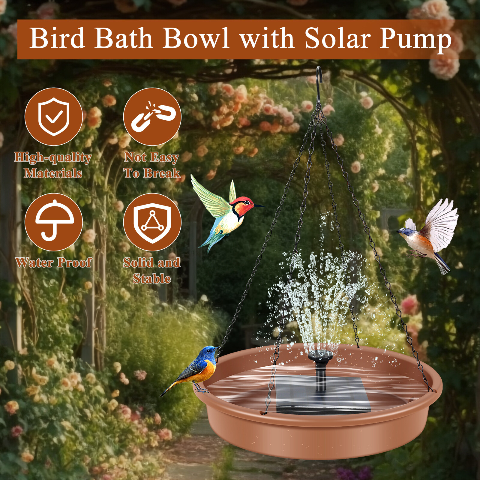 Bird Bath Bowl with Solar Pump Waterproof Solar Bird Feeder Water ...