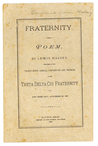 Theta Delta Chi Fraternity Poem by Lewis Halsey 1881 NYC Convention ...