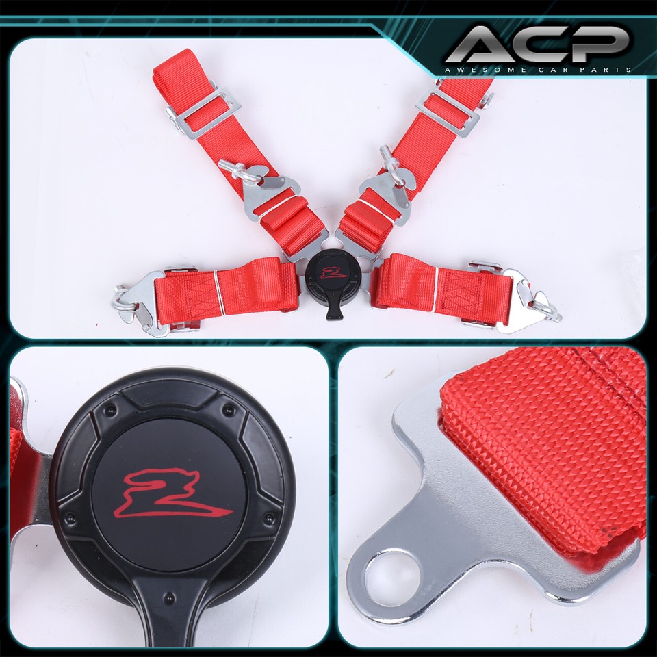 Red 4 Point 2" Cam Center Lock Quick Release Auto Nylon Seat Belt ...