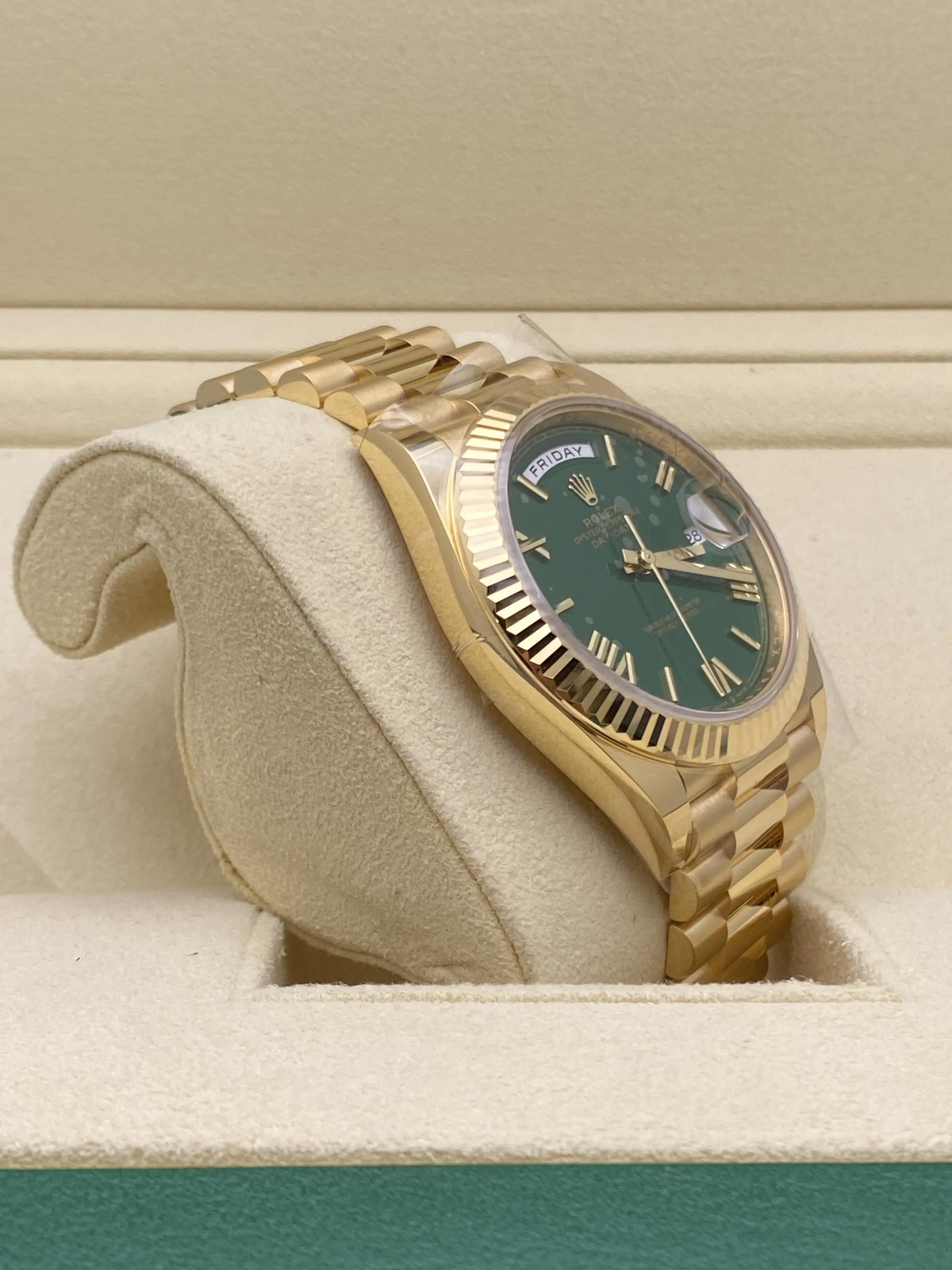 Rolex Day Date 228238 President 40mm 18K Yellow Gold Green Dial Box ...