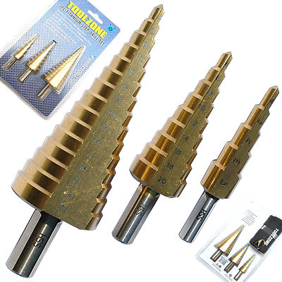 Titanium Cone Drills. Step Cone Drills 3 Sizes. Hole Boring Cone ...