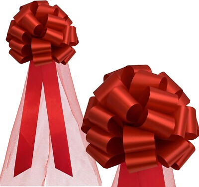 Large Red Pull Bows with Long Tulle Tails - 9" Wide, Set of 6, Wedding ...