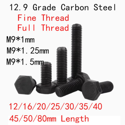 M9 Black 12.9 Grade Fine Thread External Hex Screws Outer Hexagonal ...