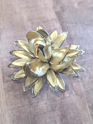 Large 3D Flower Brooch Pin Gold Tone Metal | eBay