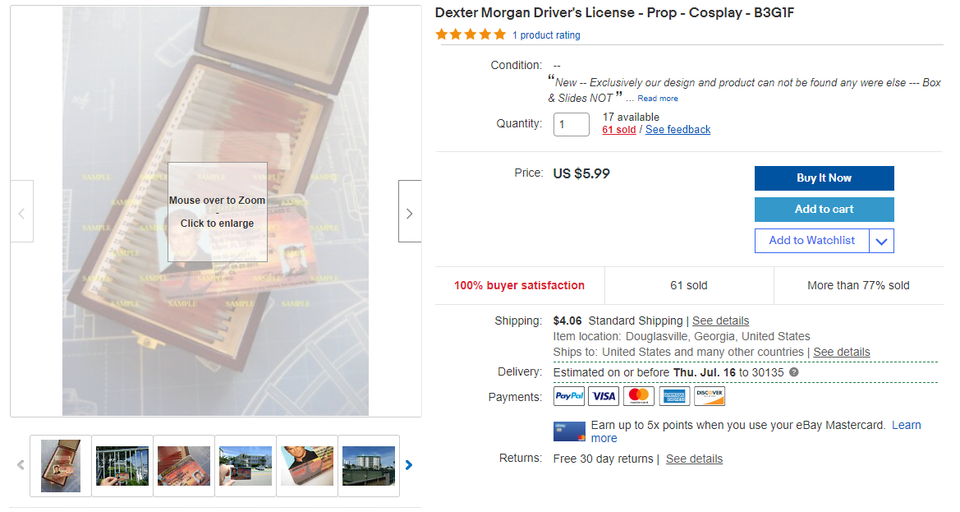 Dexter Morgan Driver's License Prop Cosplay | eBay