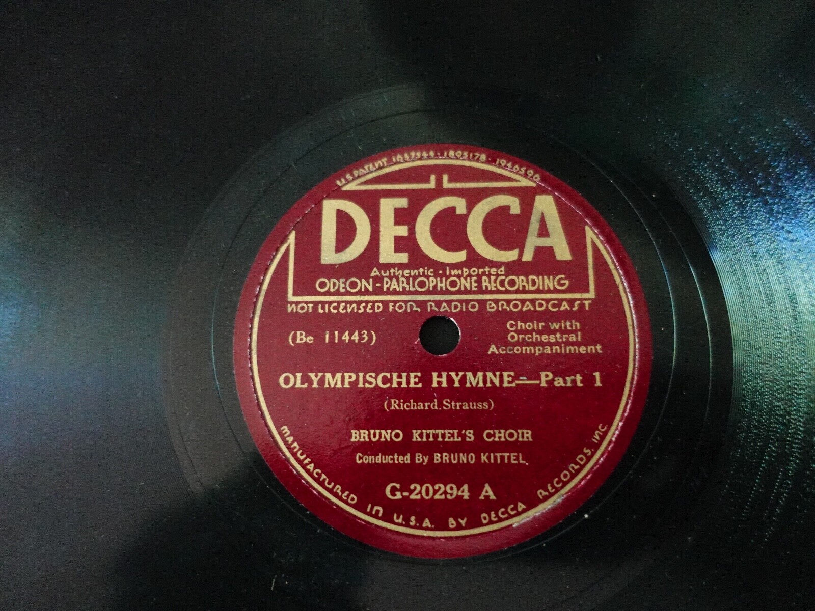 Bruno Kittel's Choir "Olympische Hymne" DECCA G-20294 10" 78 rpm | eBay