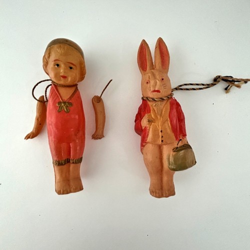 Vtg Celluloid Rabbit Doll Christmas Ornaments Japan Hand Painted NEEDS ...
