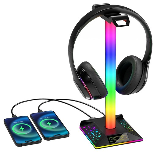 Game Headphone Stand RGB Light with Dual USB Ports 3.5mm Audio ...
