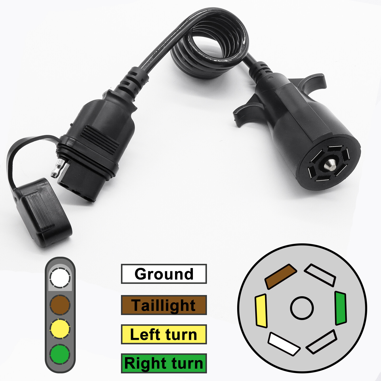 7 Way Round to 4 Way Flat Adapter Wiring Trailer Connector Plug Socket ...