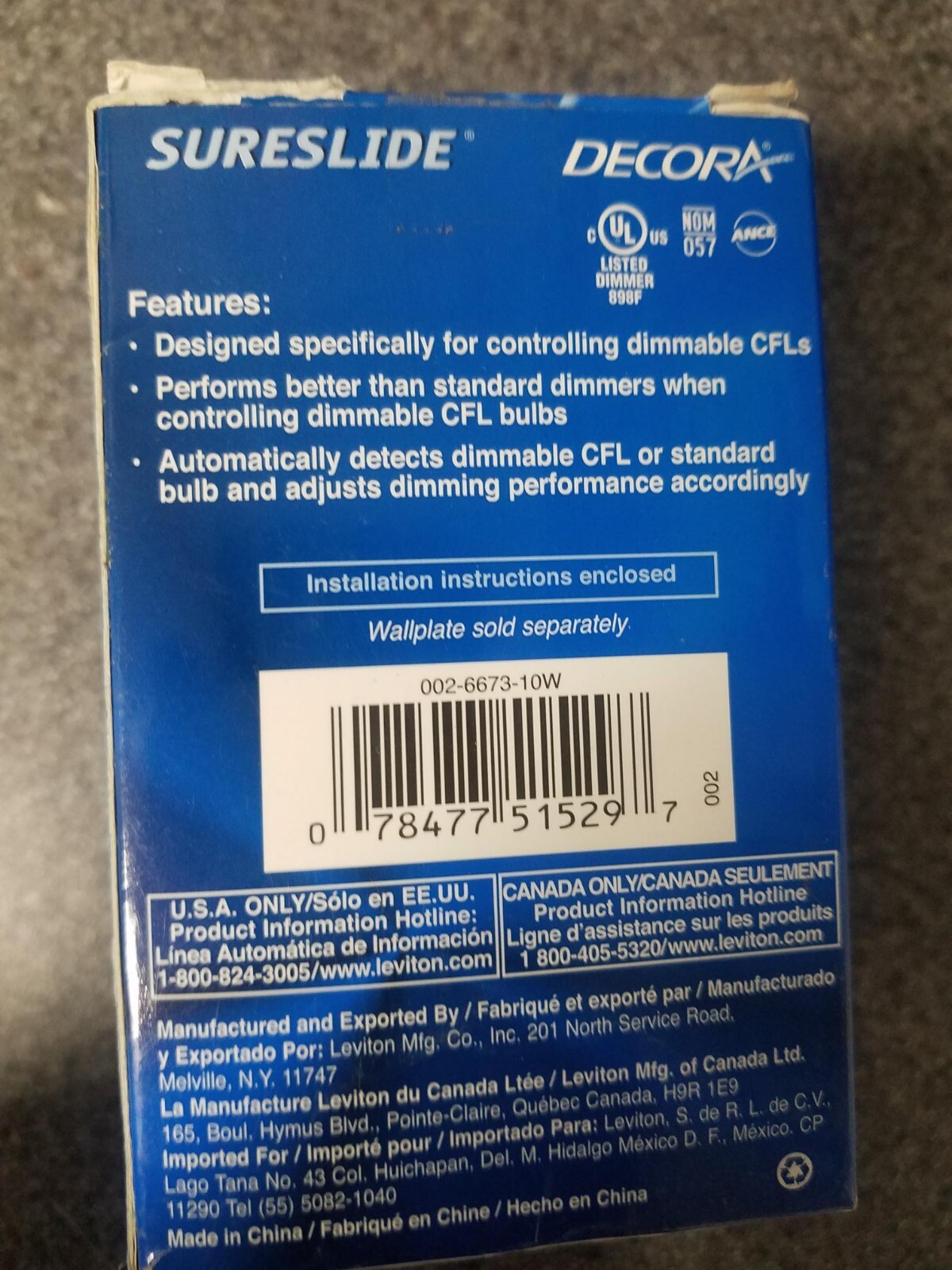 Leviton 6673-10w Dimmable CFL and Incandescent SureSlide Dimmer Switch ...