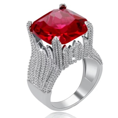 ZARD Large Cushion-Cut Red CZ Ring with Flame Shape Designe Party ...