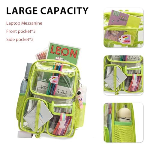 LISINUO Clear Backpack Heavy DutyTransparent Backpacks for SchoolGirls ...