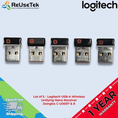 Lot of 5 - Logitech USB-A Wireless Unifying Nano Receiver Dongles C ...