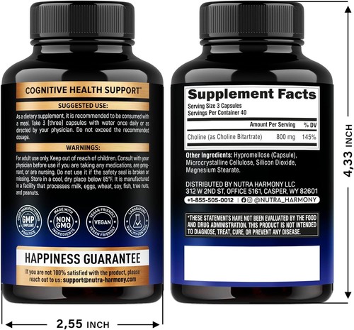 Choline 800 mg - Supplement, Clinically Tested Strength for Focus ...