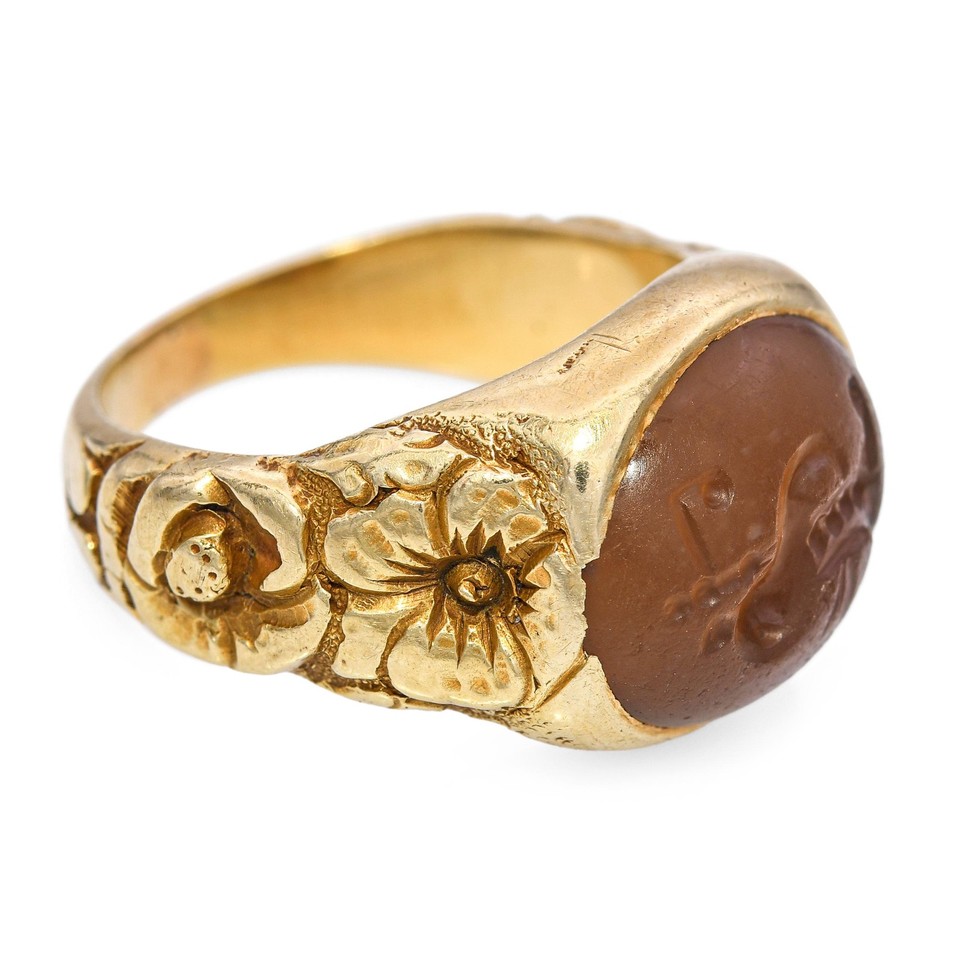 Antique 14k Yellow Gold Sard Intaglio Floral Shank Ring | eBay
