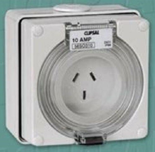 Clipsal INDUSTRIAL SURFACE SOCKET 250V 10A 2-Flat Pins & Round Earth ...