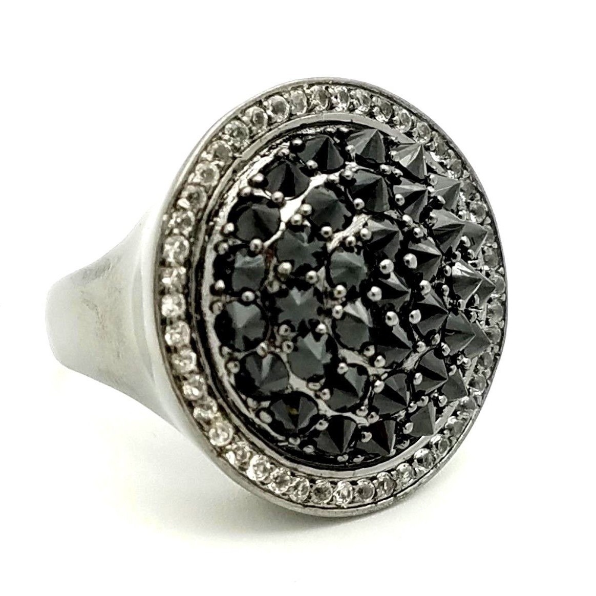 Blackened Sterling Silver 925 Spiky Black Spinel White Gem Dome Ring ...