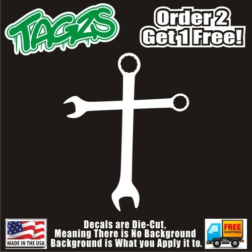 Mechanics Wrench Tool Cross Christian DieCut Vinyl Window Decal Sticker ...