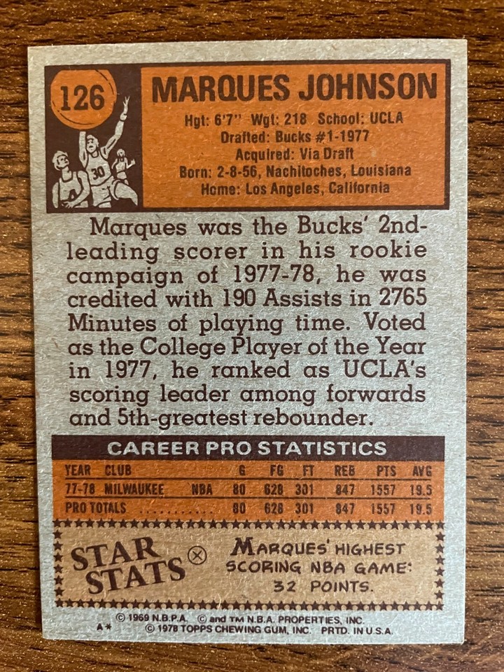 1978-79 TOPPS #126 MARQUES JOHNSON ROOKIE ! | eBay