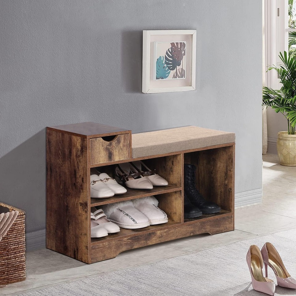 Entryway Shoe Bench 3 -Tier Shoe Rack Shoe Storage Cabinet with Drawer ...