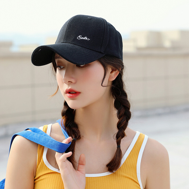Lady Girls Embroidery Baseball Cap Solid Brim Adjustable Peaked Hat ...