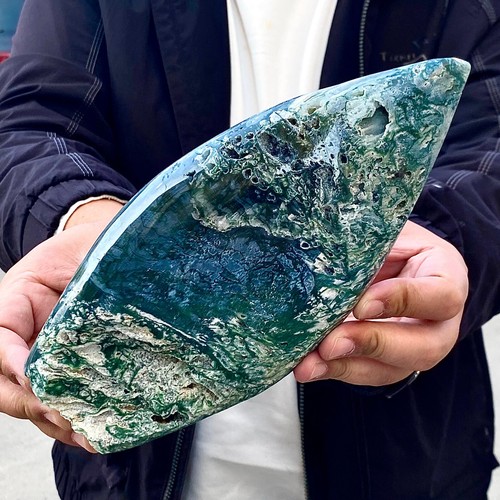 3.25LB Natural Water Grass Agate Crystal Products Water Drop Polishing ...