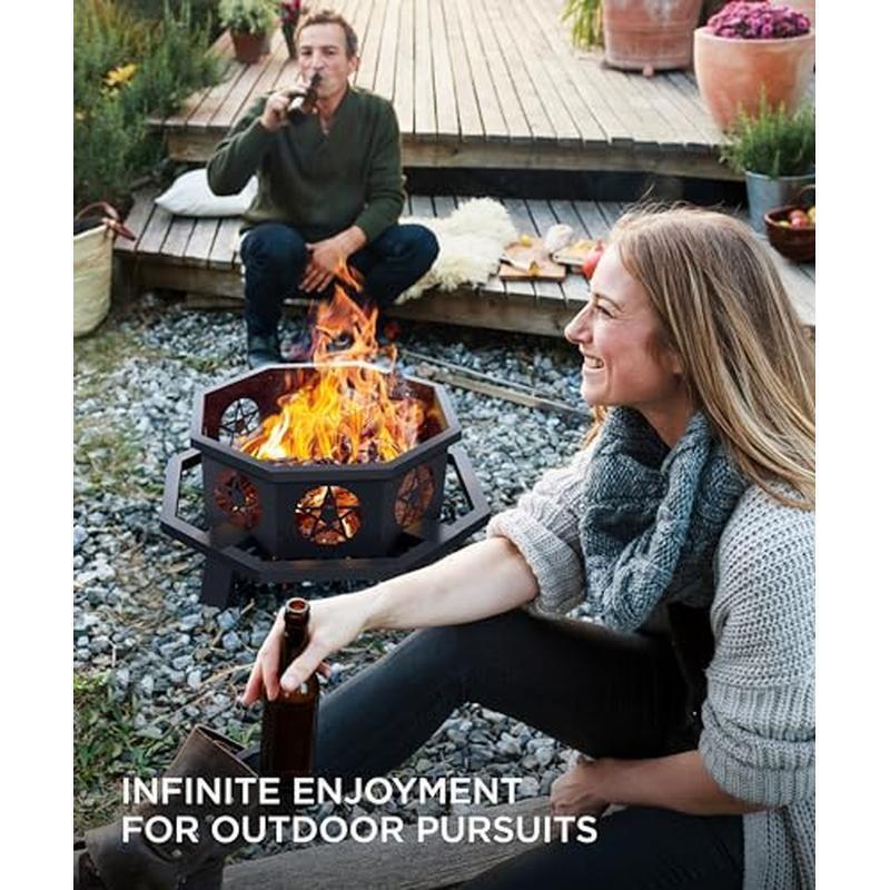 35 in Octagonal Fire Pit Outdoor Fire Pit Wood Burning Fire Pits w ...