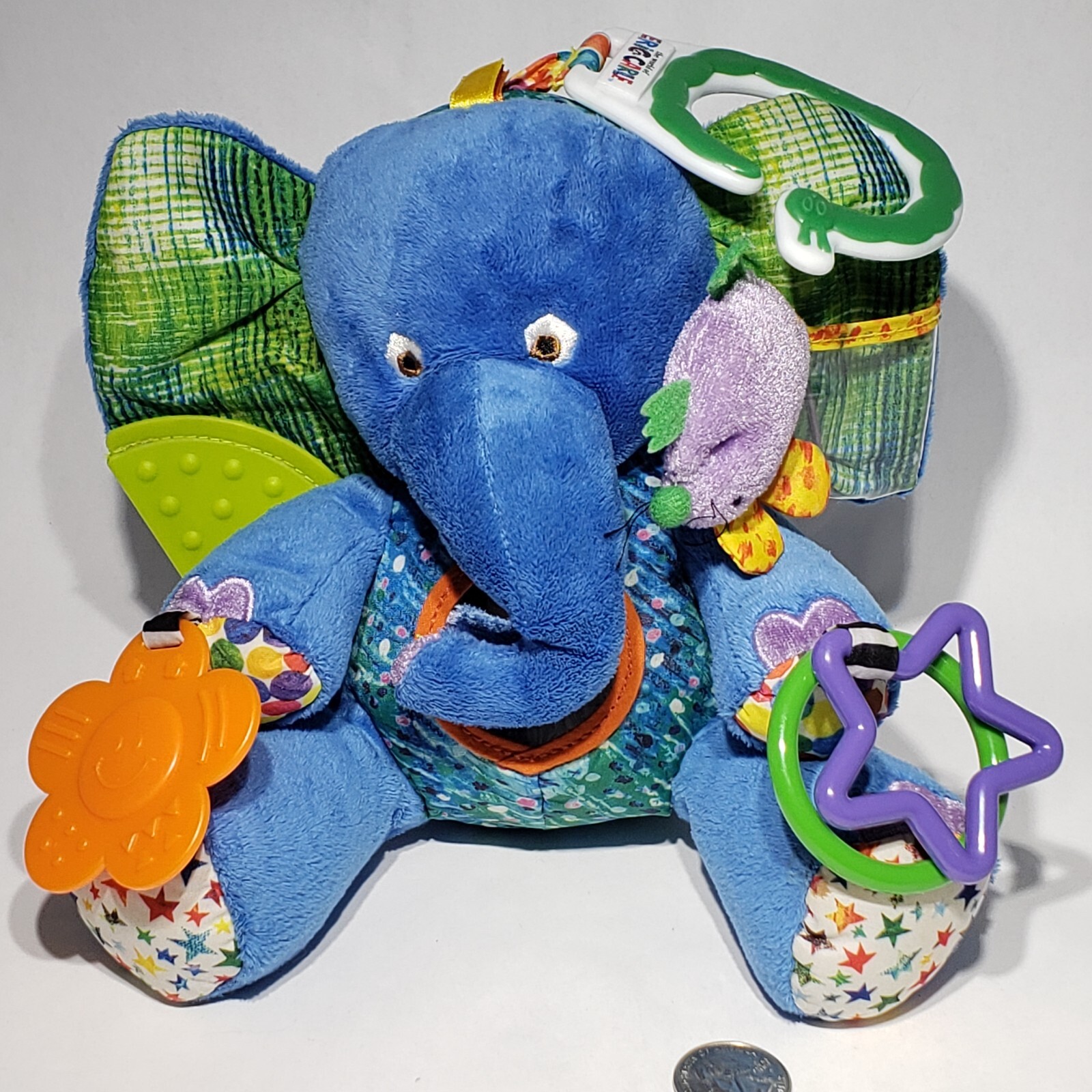 World of Eric Carle Blue 7" Elephant Rattle Squeak Baby Teether Crinkle ...