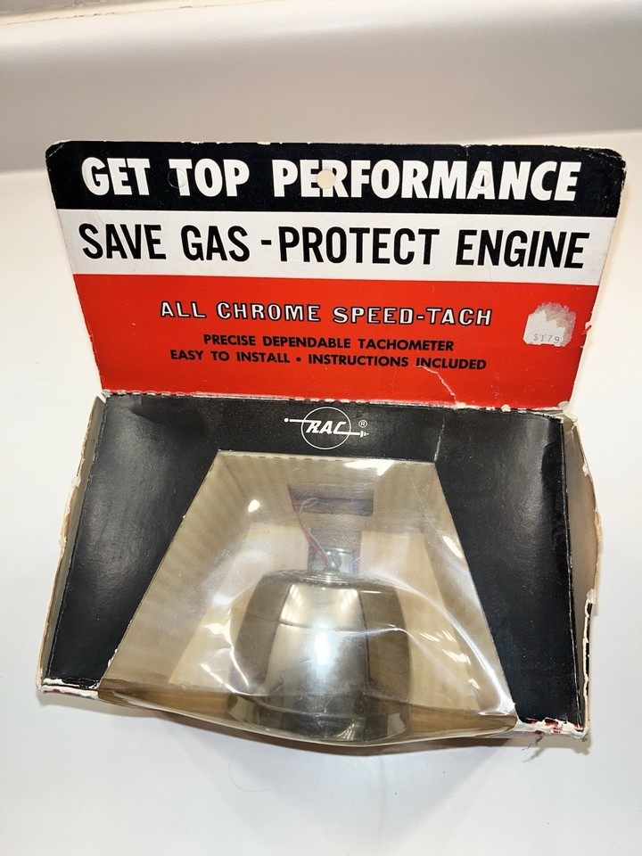 NOS Vintage RAC 1960s Tach Tachometer 8000 RPM 12 Volt Rat Rod NEW FORD ...