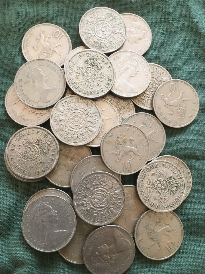 25 circulated UK Coins - Florins and old 10p coins - Job lot, in good ...