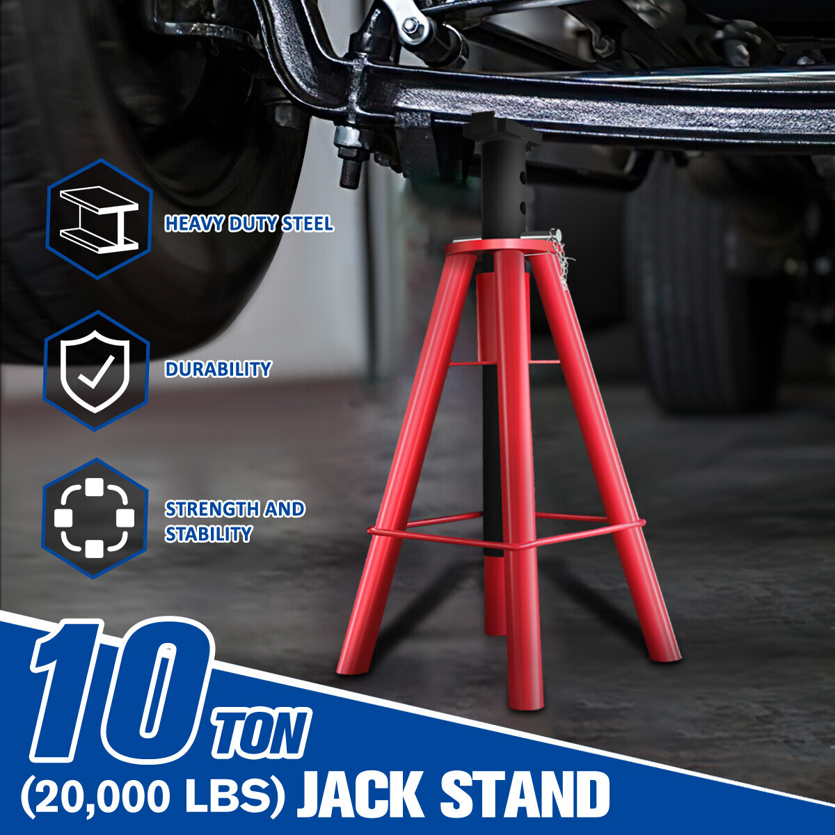 10 Ton Pin-Type Heavy Duty Steel Jack Stands 20,000 lbs Capacity Max 47 ...