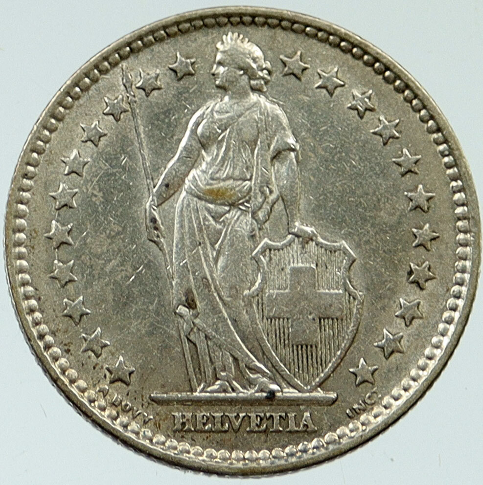 1920 SWITZERLAND - HELVETIA Symbolizes SWISS Nation SILVER 2 Francs ...