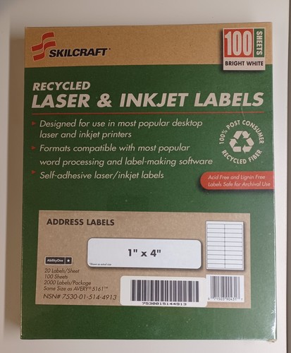 Skillcraft Address Labels 1" x 4", 2000 Qty, Laser Inkjet 71503904317| eBay
