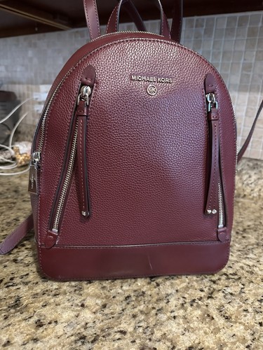 NEW Michael Kors Rhea Backpack - Zip top leather Burgandy Retail $358 ...