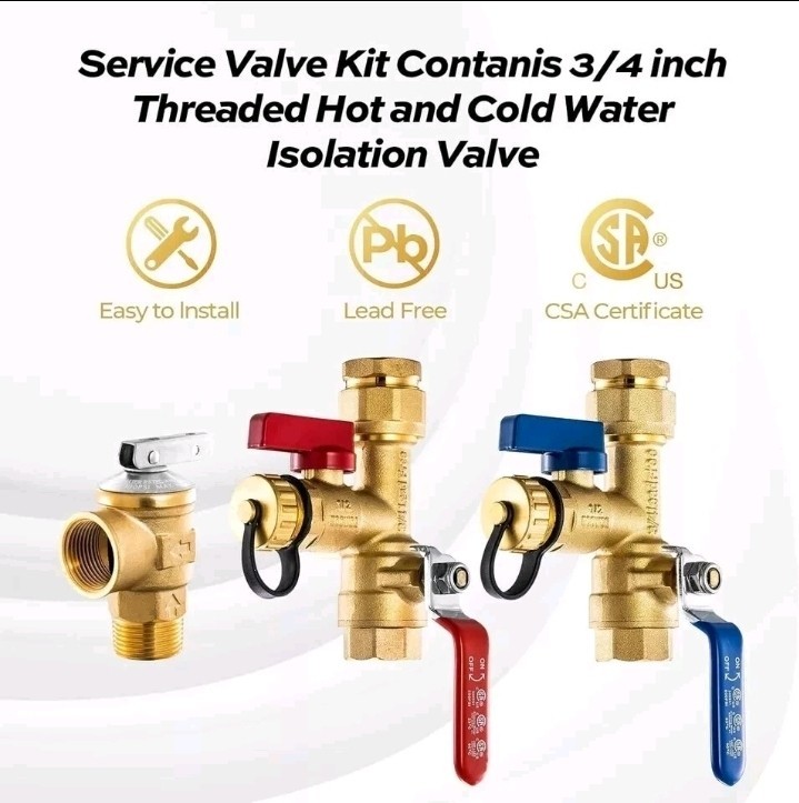 3/4 Inch IPS Isolator Tankless Water Heater Service Valve Kit 150 PSI ...