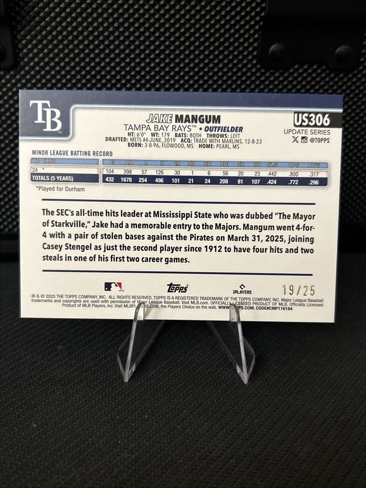 Jake Mangum 2025 Topps Update Series Baseball #US306 Orange Diamante ...