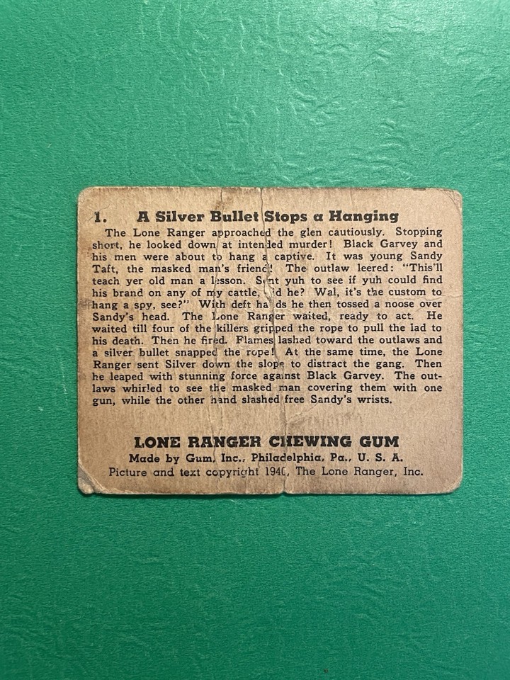 1940 Gum Inc. Lone Ranger Card, # 1, Poor ? | eBay
