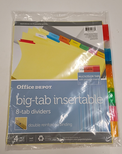 Office Depot Big-Tab Insertable 8-Tab Dividers 4-Sets Item 976-344 | eBay