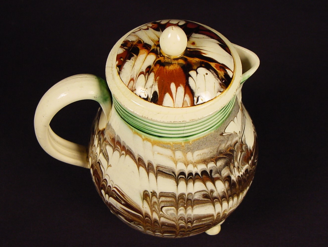 EXTREMELY RARE 1775 MOCHA WARE MARBLED & COMBED POT CREAMWARE MOCHAWARE ...