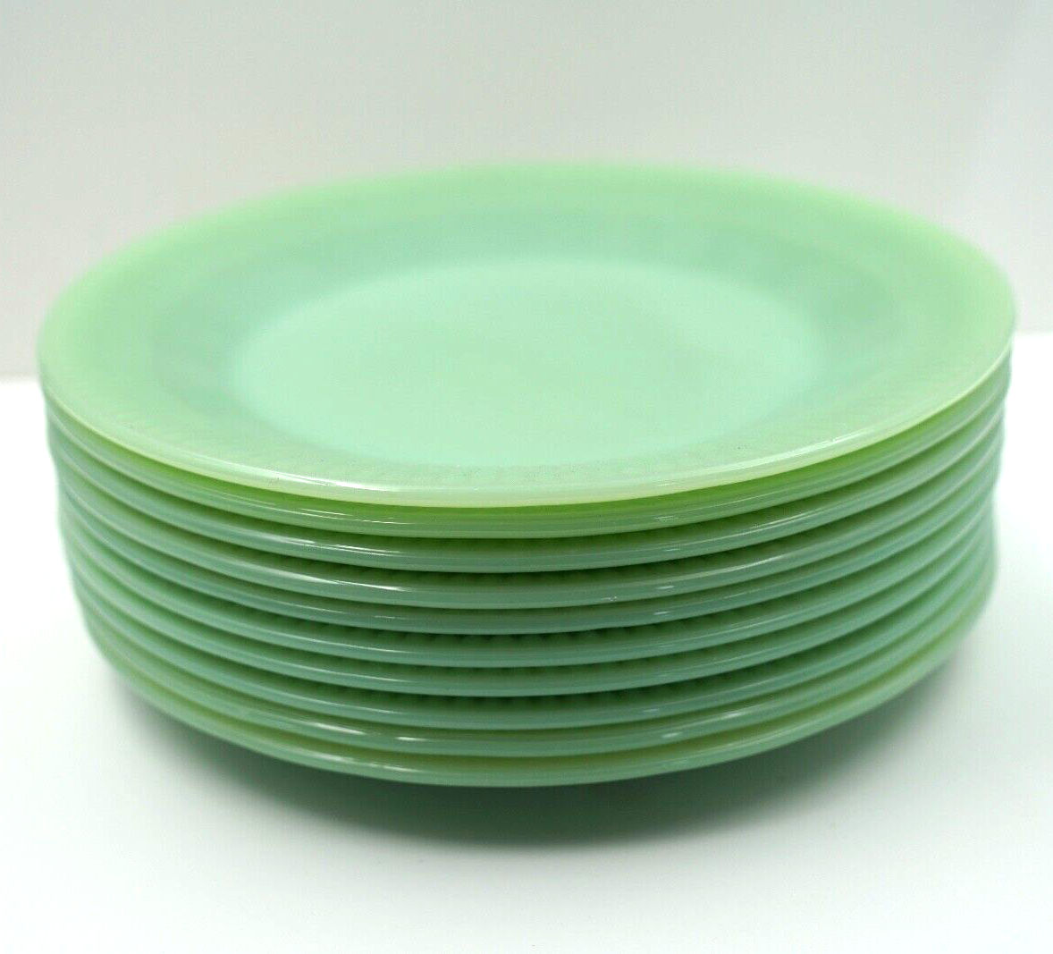 Vintage 1940's Fire King Glass Jadeite Jane Ray Ribbed Salad Plates Set ...