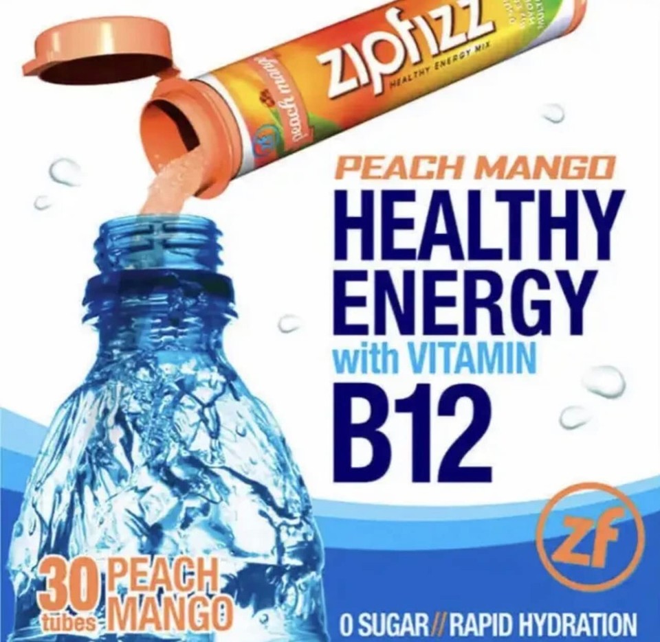 Zipfizz Energy Drink Mix Hydration with B12 Multi Vitamins Peach Mango ...