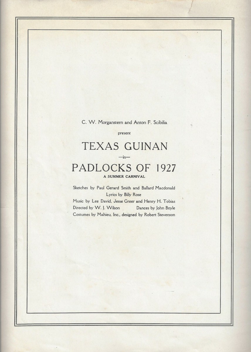 Texas Guinan Padlocks Of 1927