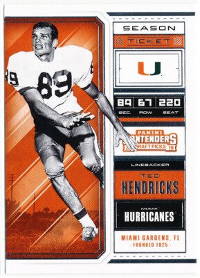 Ted Hendricks 2018 Panini Contenders Draft Picks Football #90 Miami ...