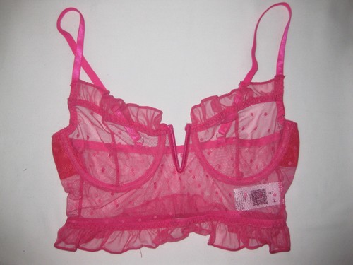 Shein ruffle trim polka dot mesh underwire bralette S hot pink nip ...