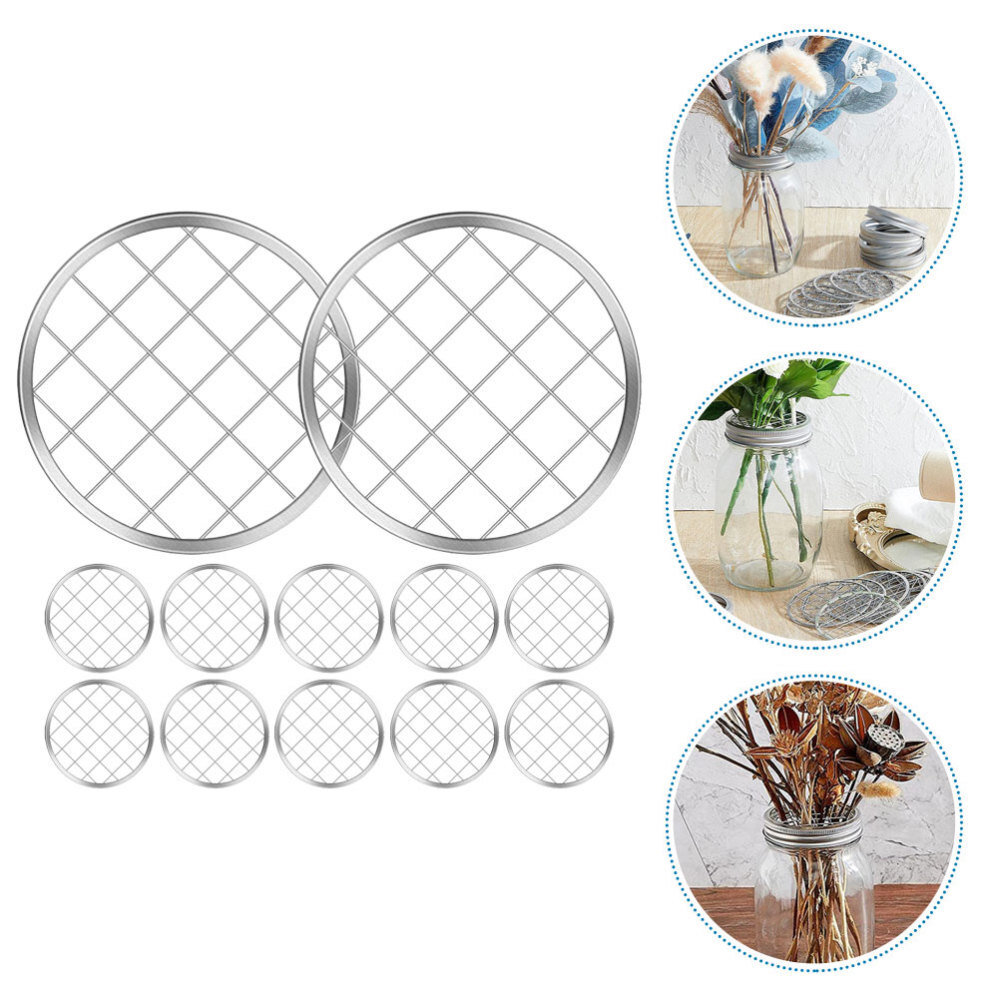 12Pcs Mason Jar Floral Grid Reusable Flower Vase Grid Stainless Steel ...